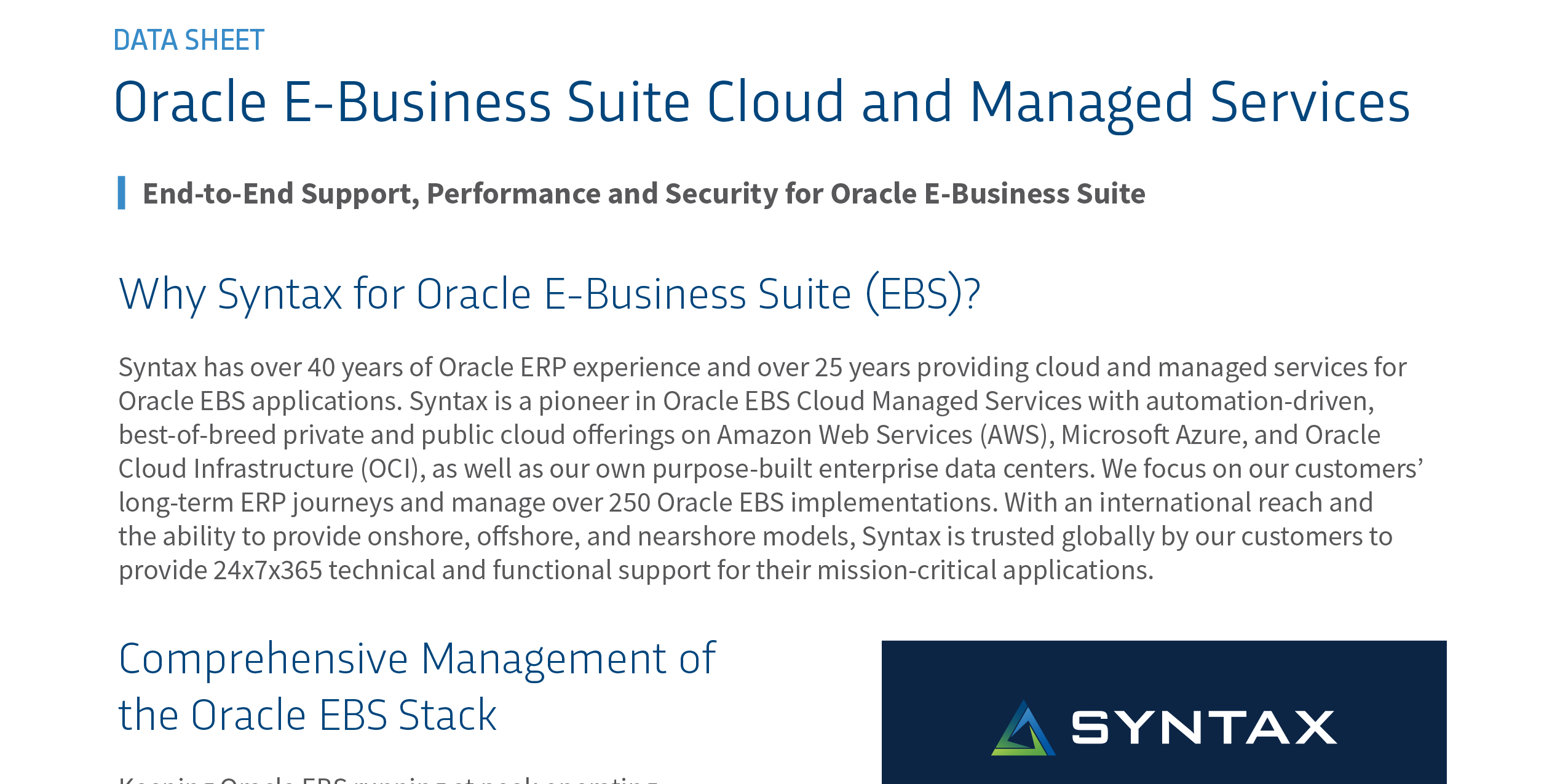 Oracle EBS Cloud and Managed Services: Data Sheet